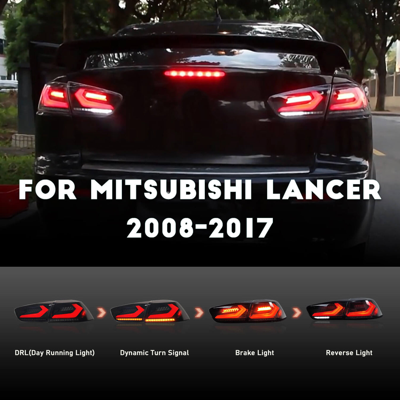 HCMOTIONZ LED Tail Lights for Mitsubishi Lancer & EVO X 2008-2017 Sequ